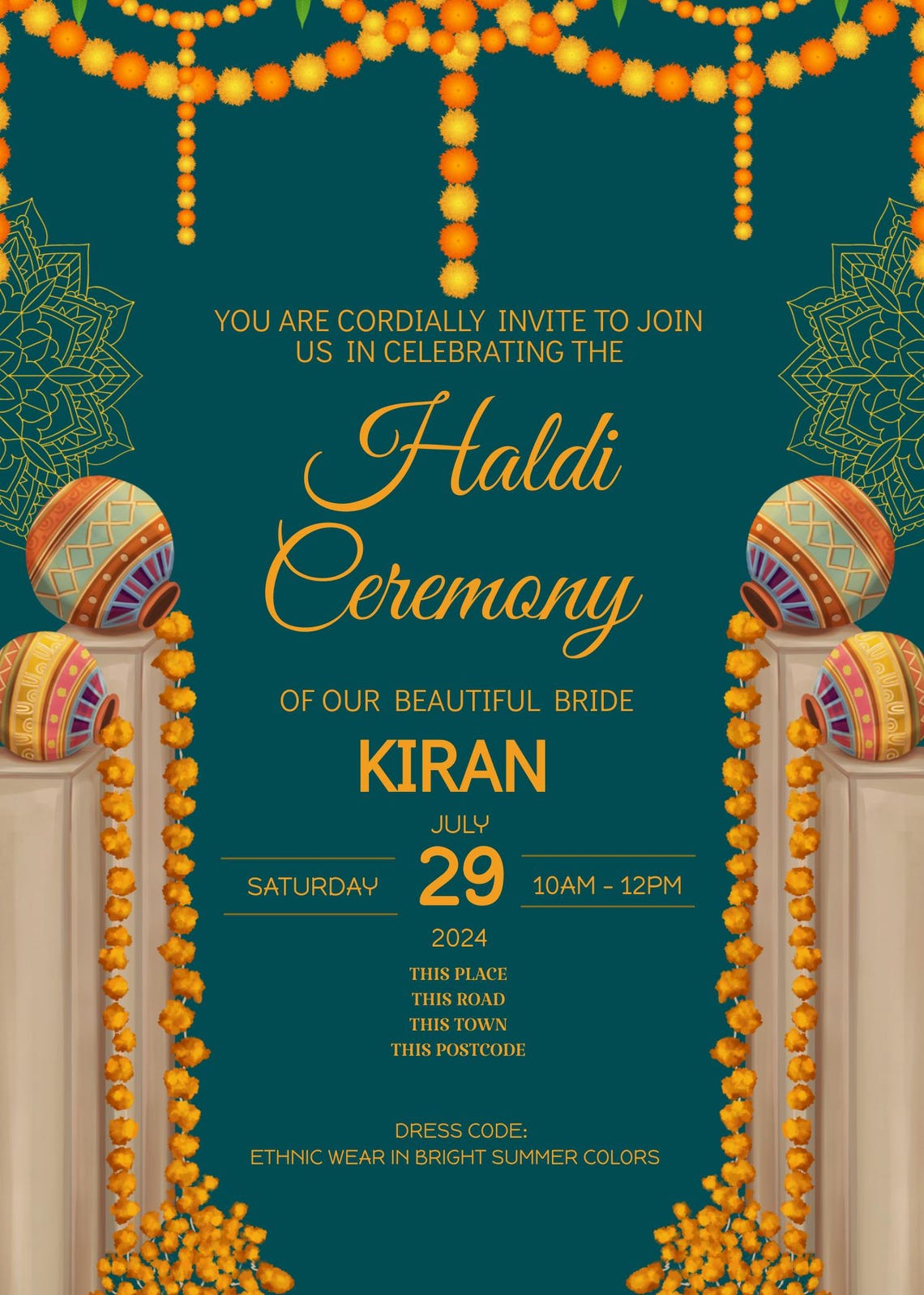 Haldi Ceremony Invitation Template: Indian Wedding Invite (digital ...