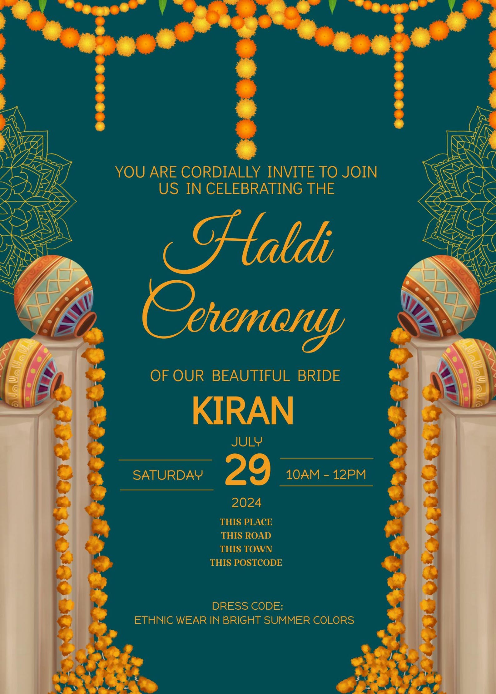 Haldi Ceremony Invitation Template ,invitation, Haldi Wedding, Digital ...