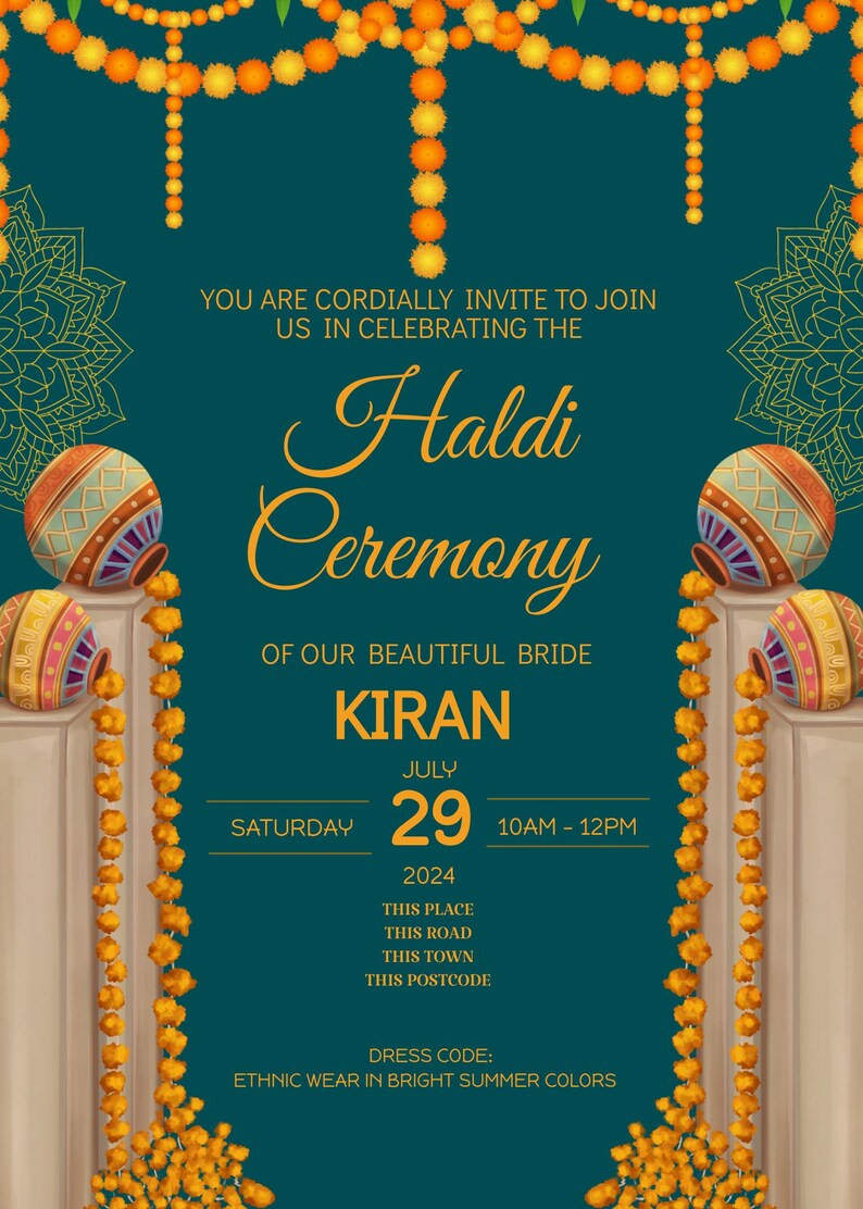 Haldi Ceremony Invitation Template ,invitation, Haldi Wedding, Digital ...