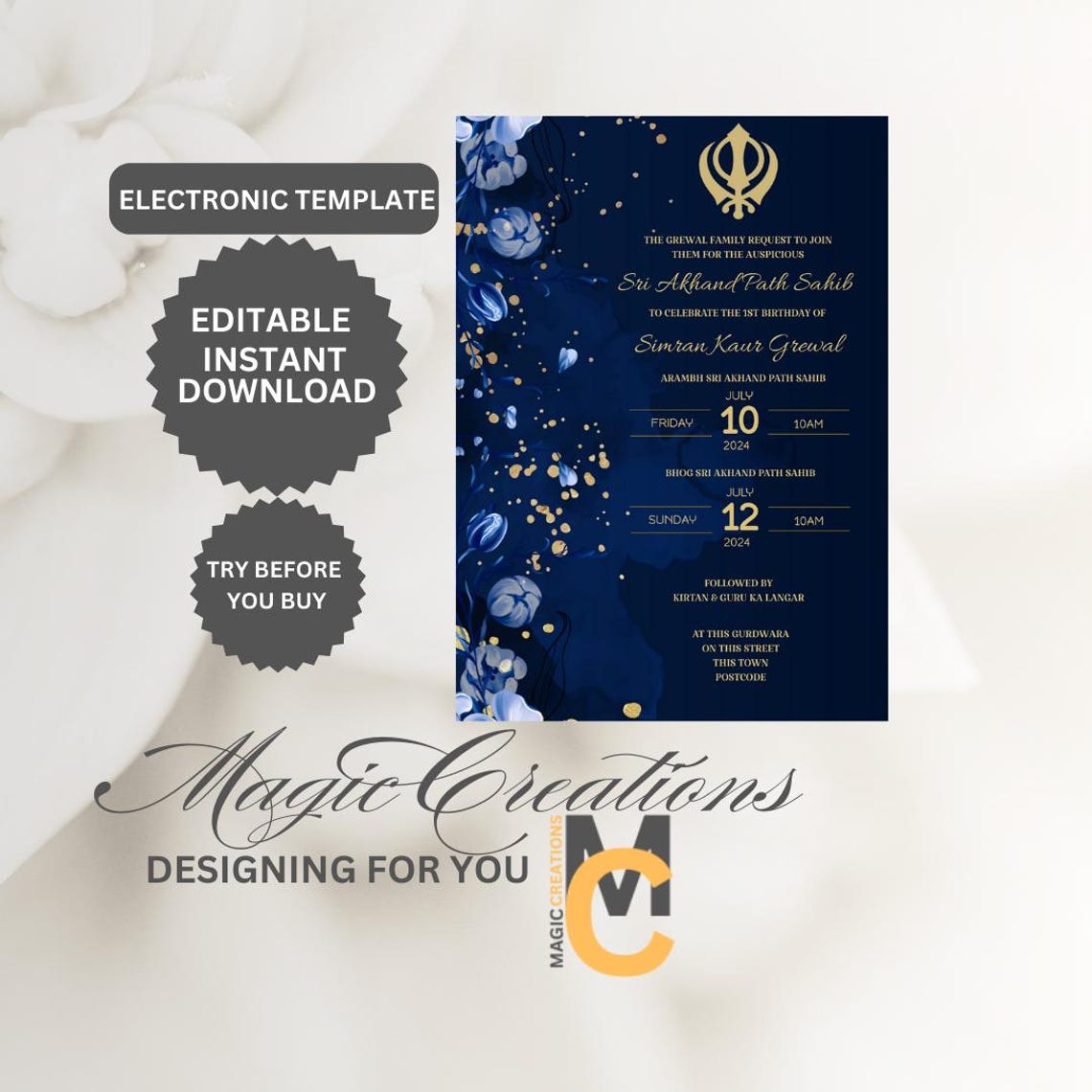 Akhand Path Sahib Path Invitation Template | Digital | Editable I ...