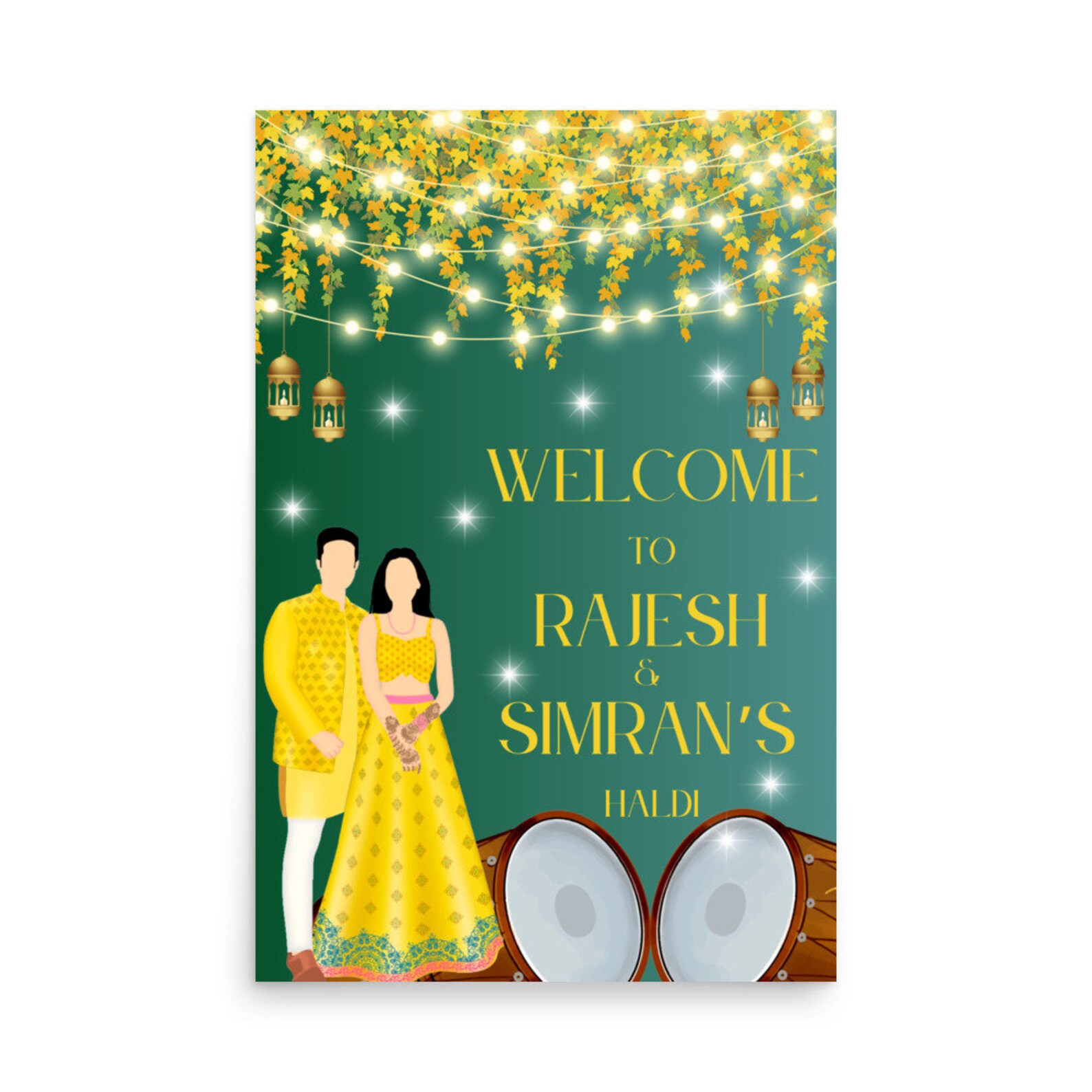 Haldi Sign, Indian Wedding Haldi Welcome Sign, Printed Poster, Couple ...