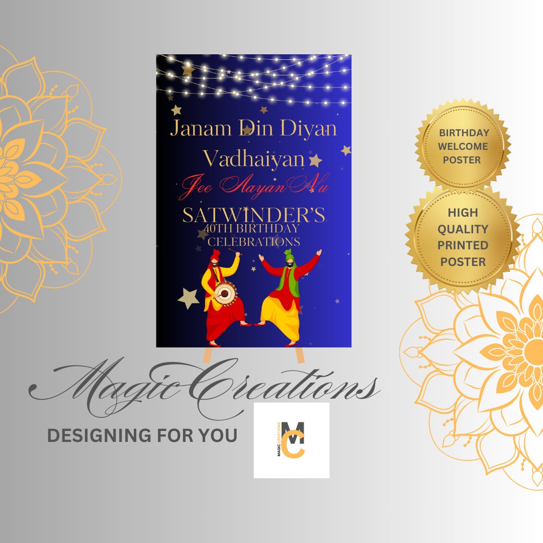 Punjabi Birthday Welcome Sign, Birthday Poster, Jee Aayan Nu, Birthday ...