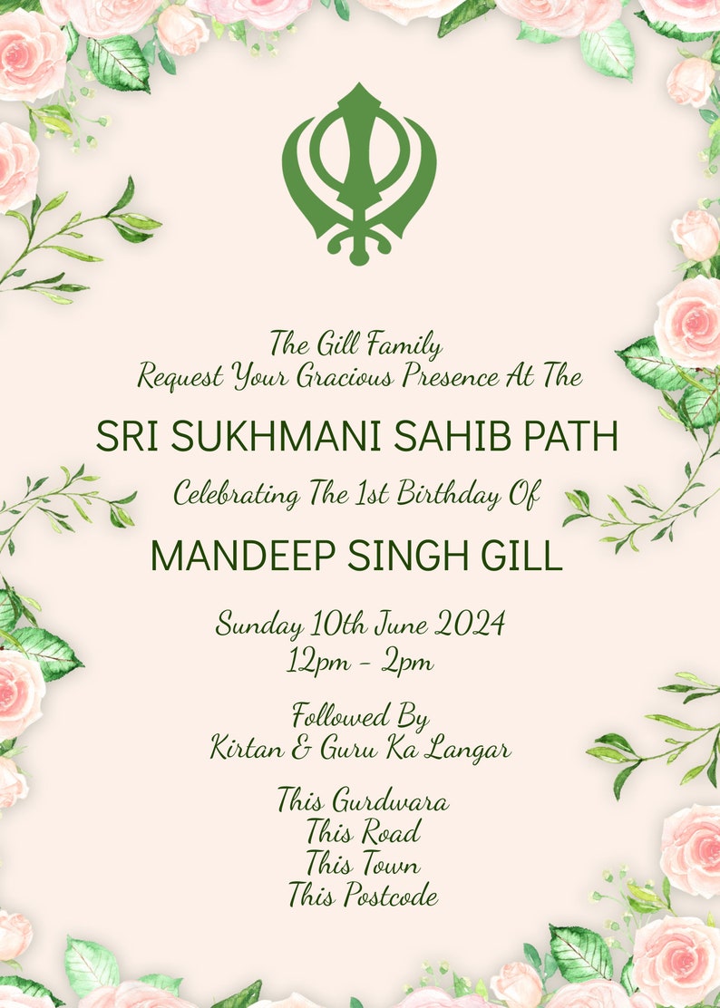 Sukhmani Sahib Path Invitation Template | Digital | Editable I Sukhmani ...