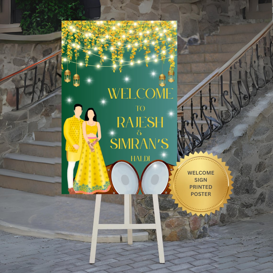 Haldi Sign, Indian Wedding Haldi Welcome Sign, Printed Poster, Couple ...