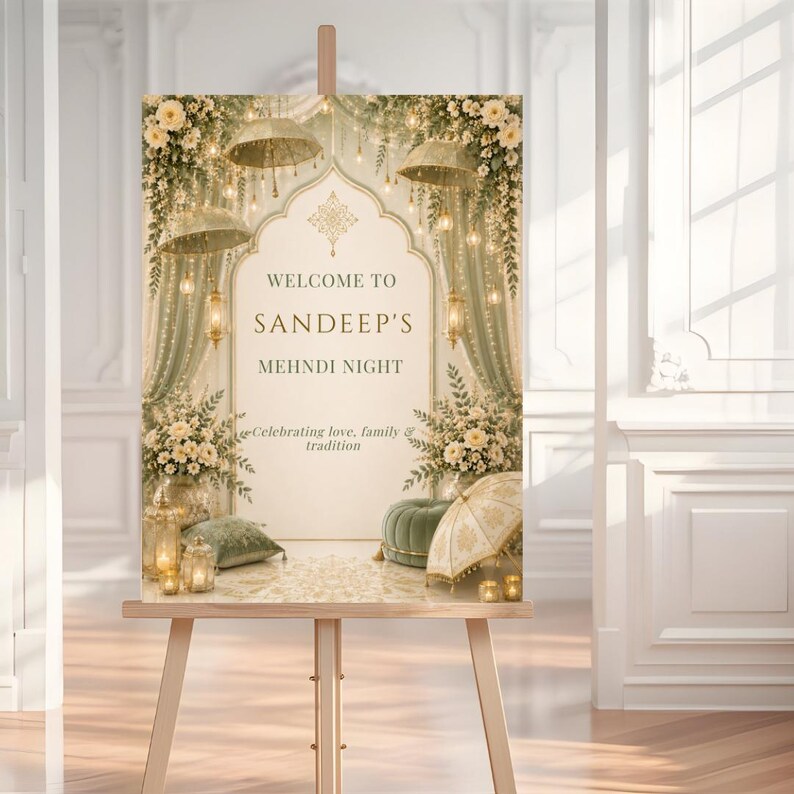 Mehndi Welcome Sign Template, Editable Indian Wedding Sign, Sage Green ...
