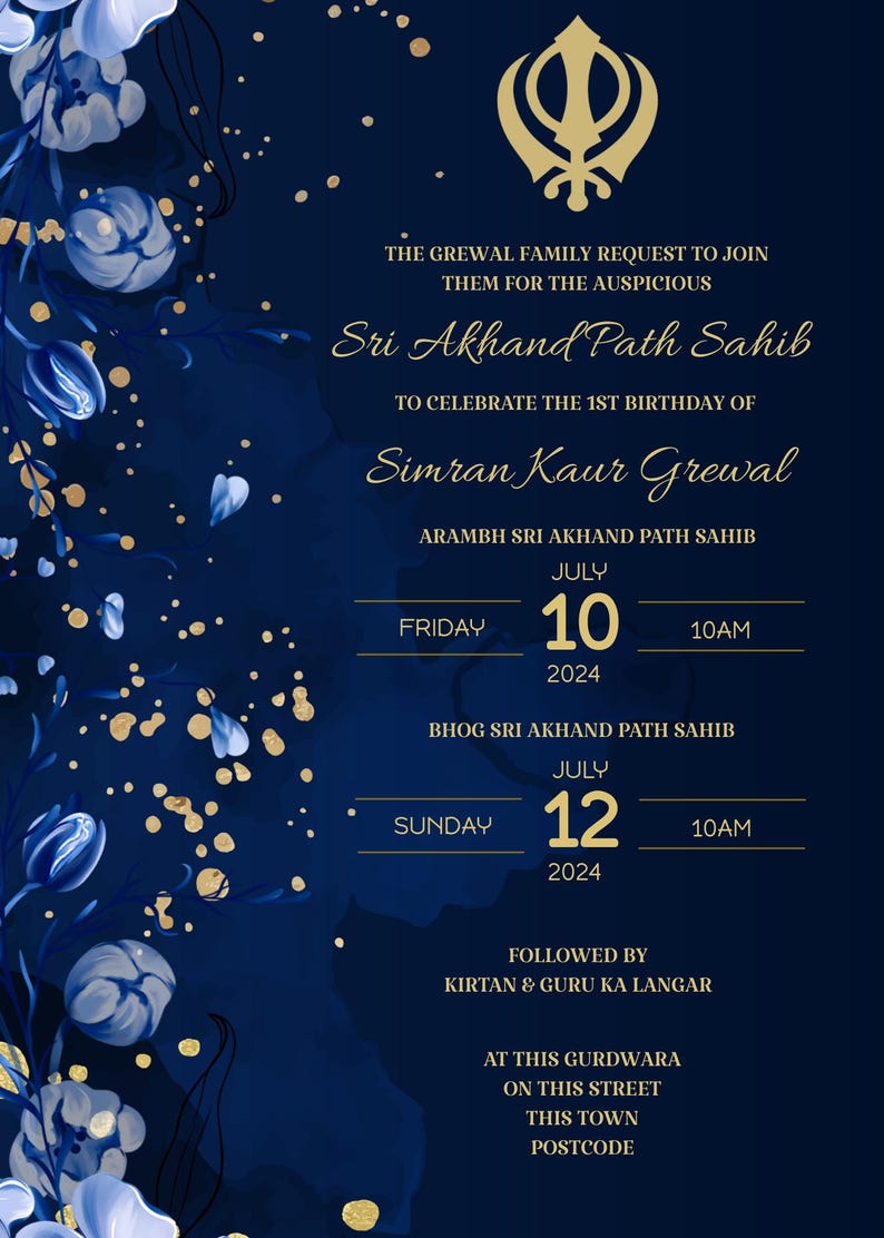 Akhand Path Sahib Path Invitation Template | Digital | Editable I ...