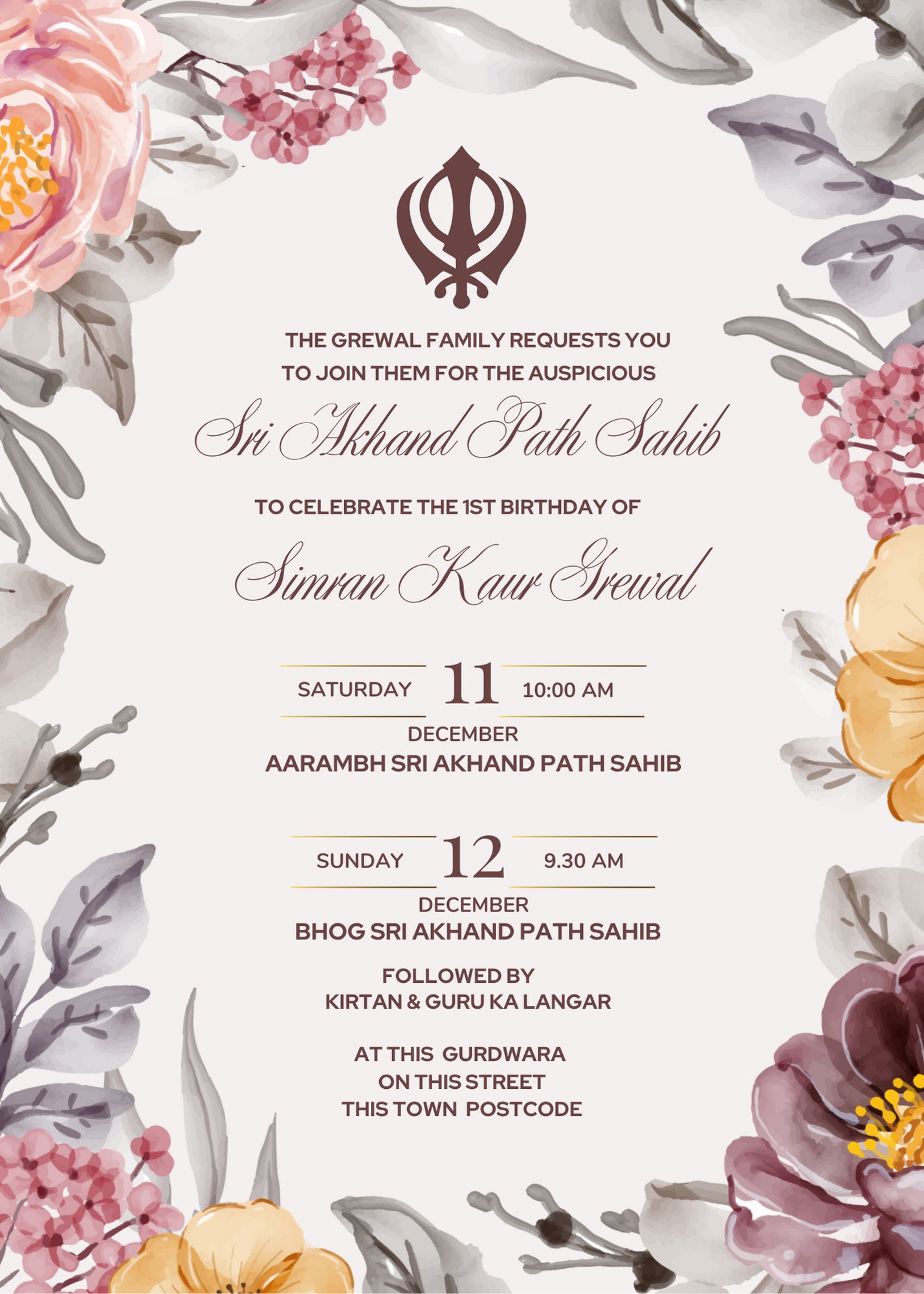 Sri Akhand Path Sahib Path Invitation Template Digital Any Age I Akhand ...