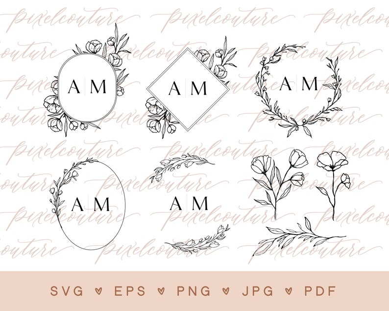 Wedding Svg Bundle, Wedding Monogram Svg Bundle, Wedding Svg, Floral ...
