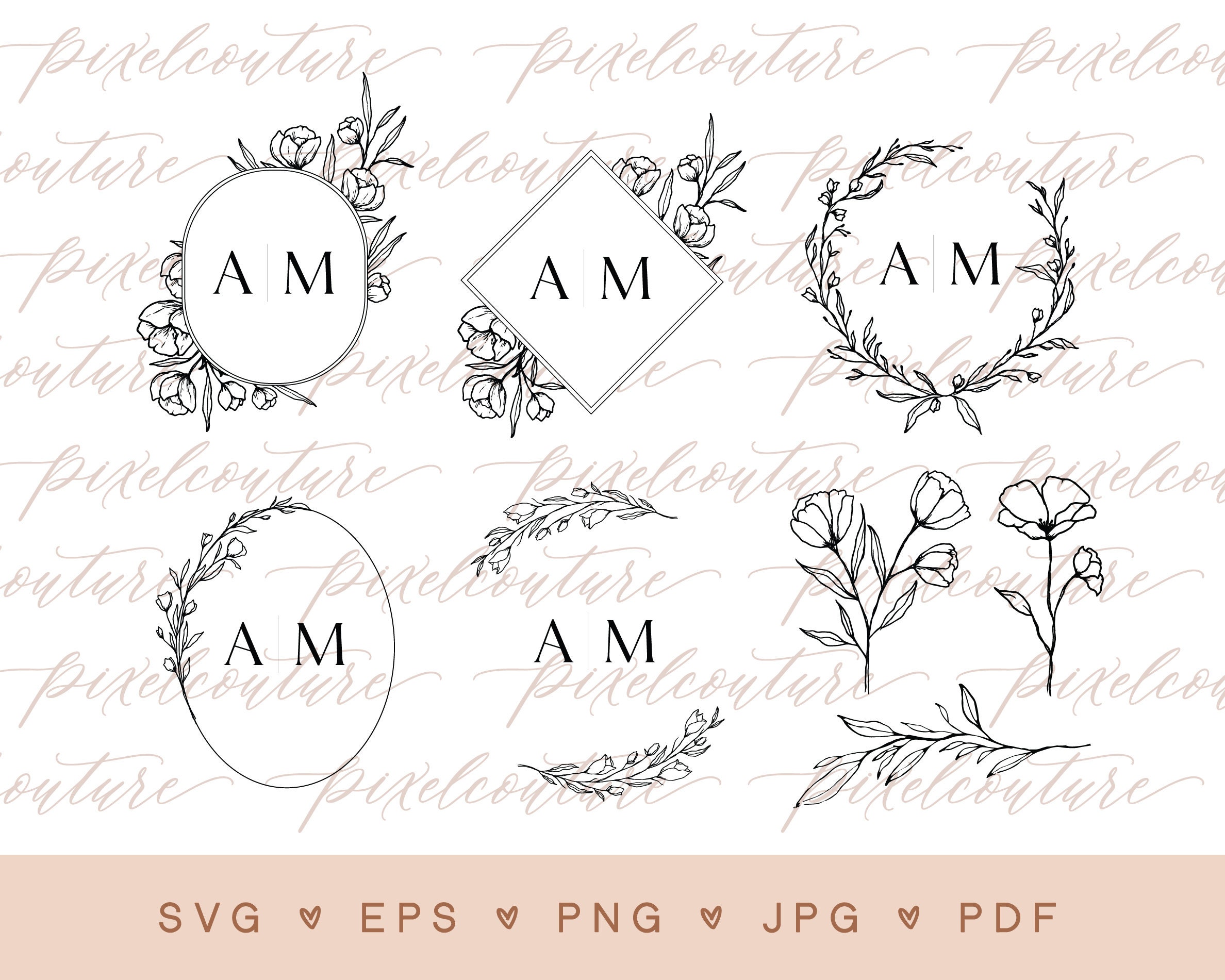 Wedding Svg Bundle, Wedding Monogram Svg Bundle, Wedding Svg, Floral ...