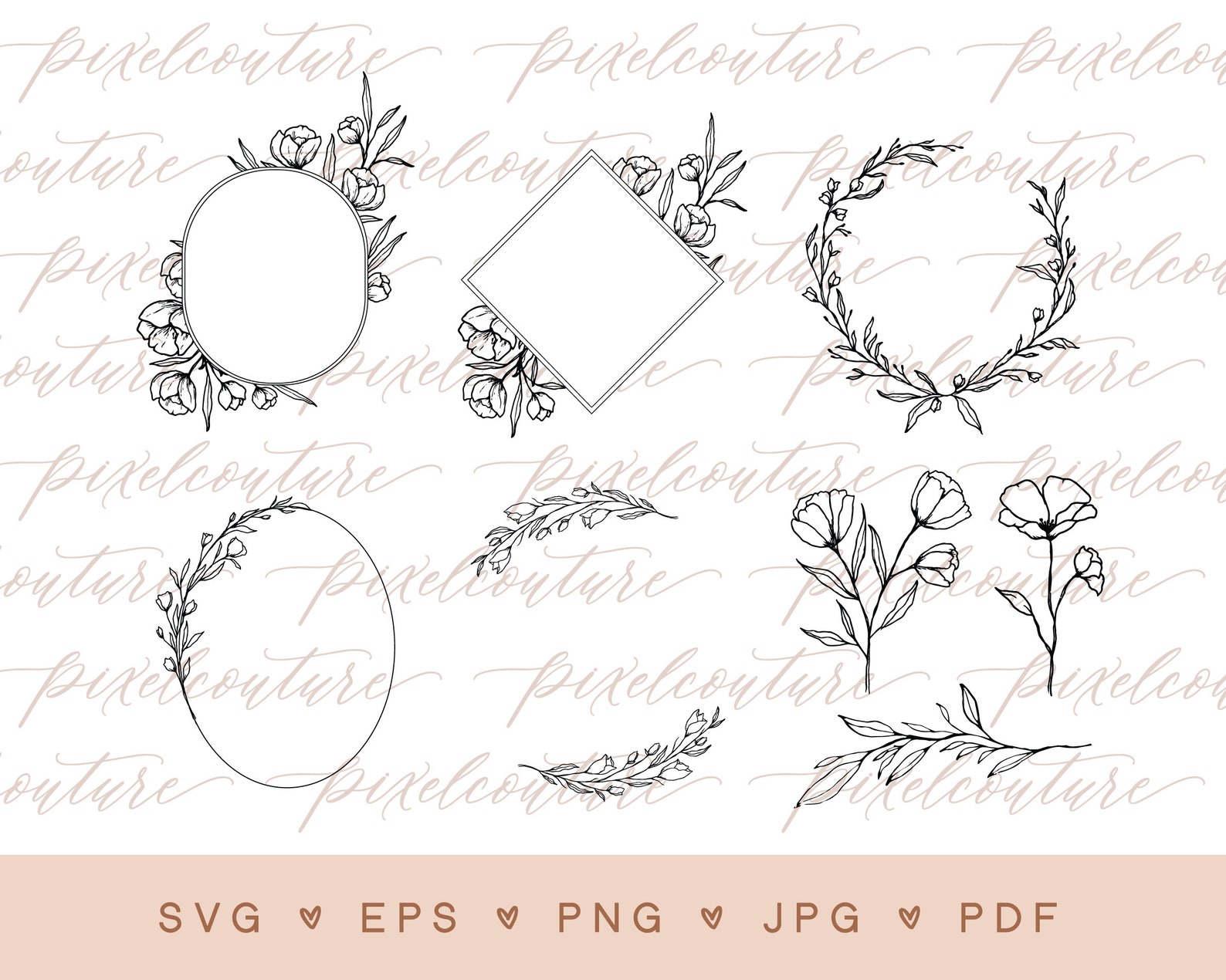 Wedding Svg Bundle, Wedding Monogram Svg Bundle, Wedding Svg, Floral ...
