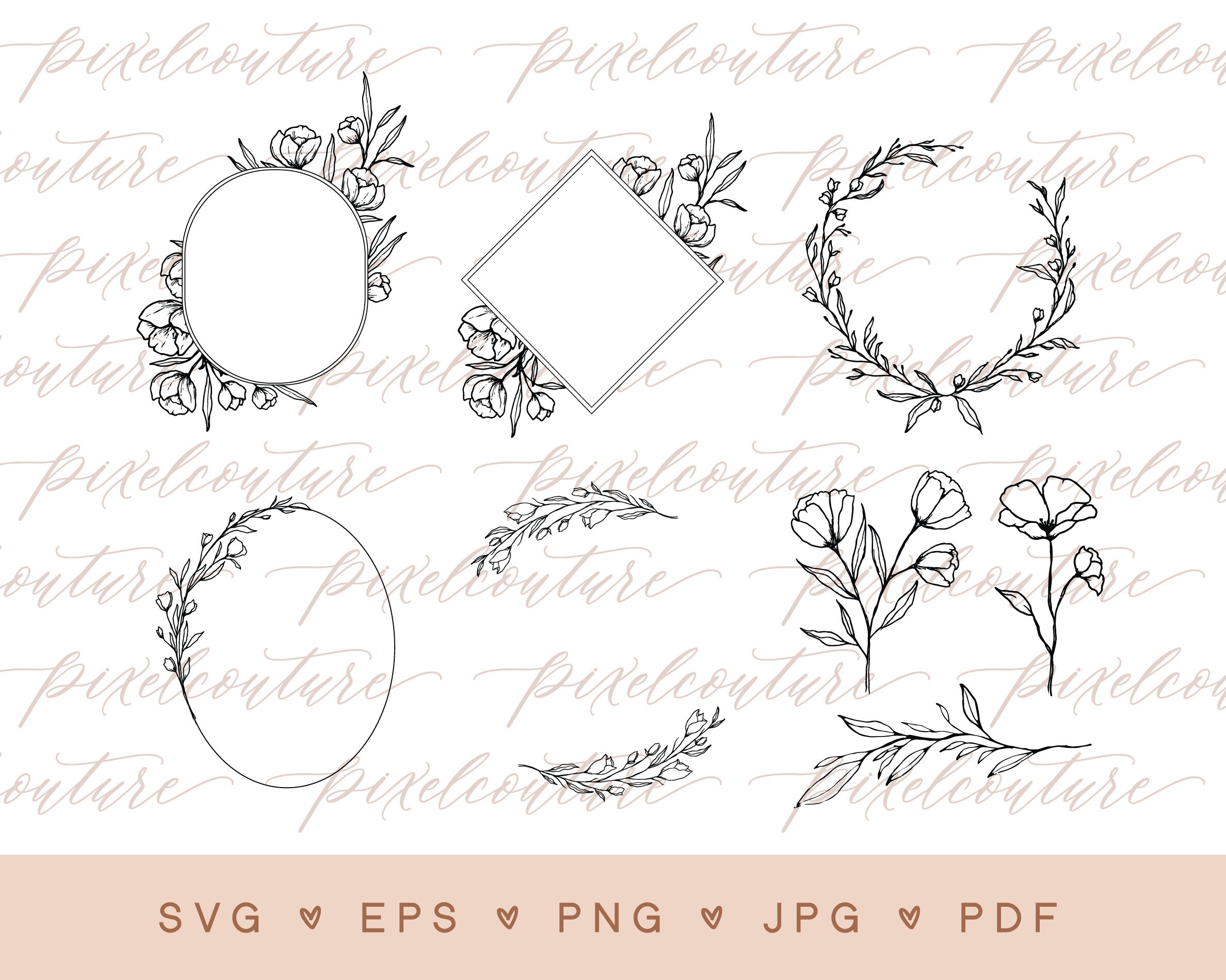 Wedding Svg Bundle, Wedding Monogram Svg Bundle, Wedding Svg, Floral ...