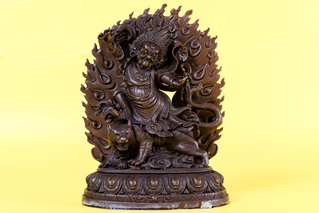 5” Copper Oxidized Bodhisattva Dorje Drollo Statue With Single Petal ...