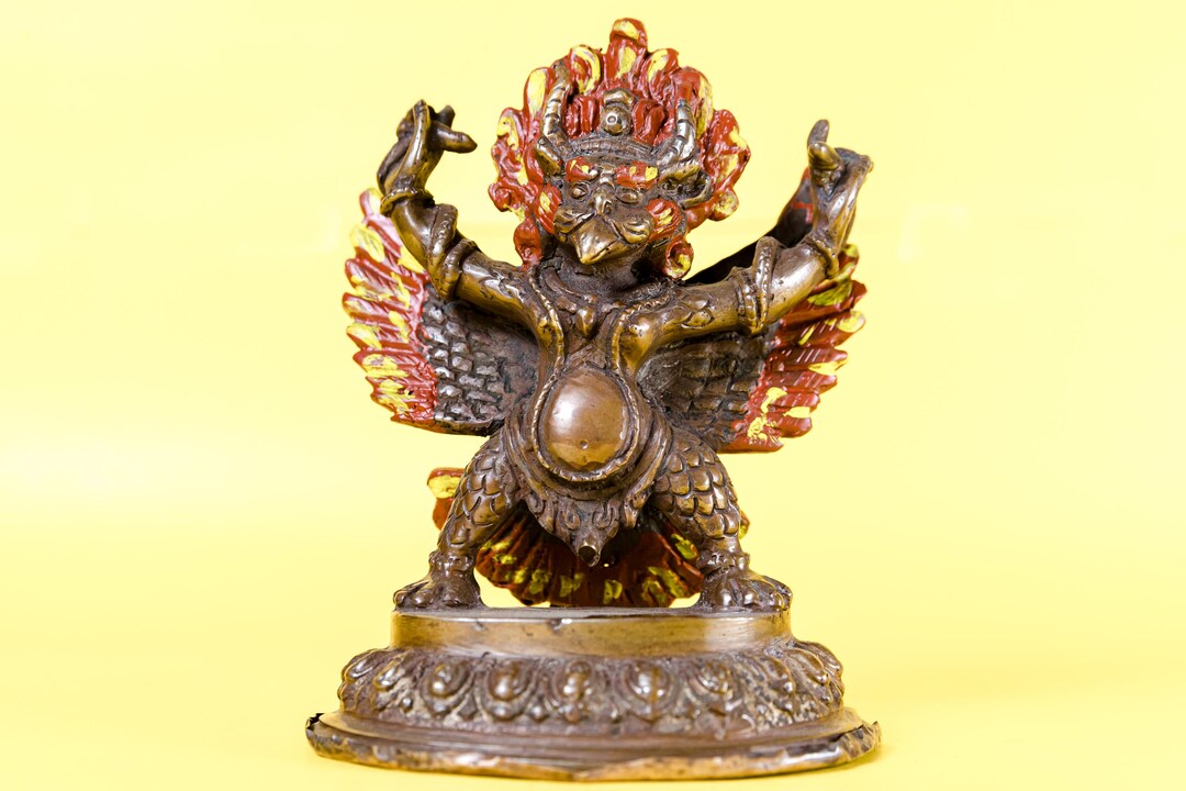 5” Brass Oxidized Colored Winged Garuda Buddhist Statue - Chinese God ...
