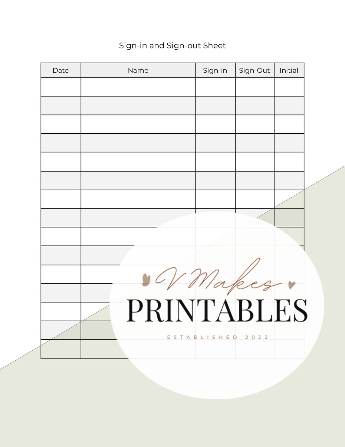 Daily Sign-in and Sign-out Sheet Printable Digital File | Etsy