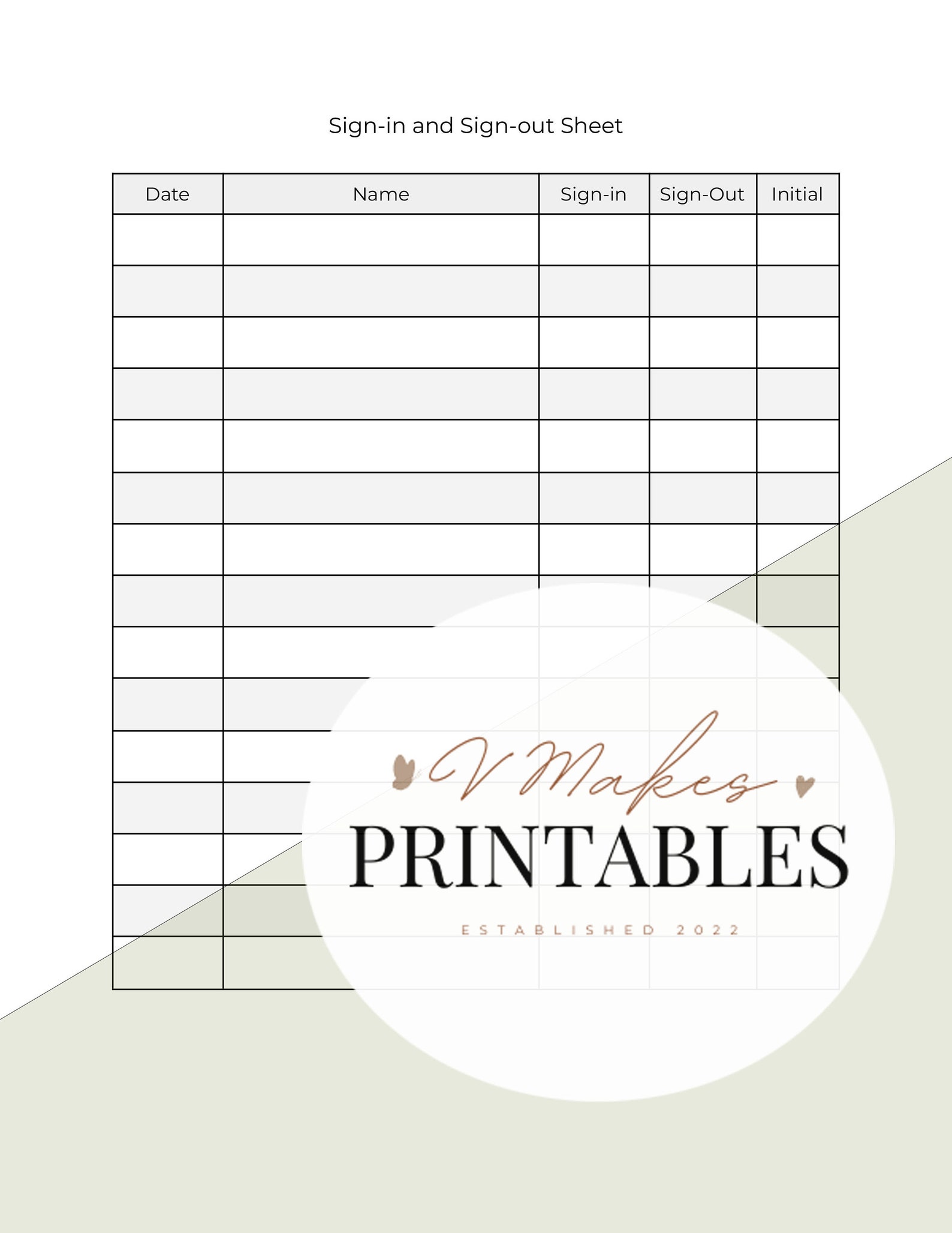 Daily Sign-in and Sign-out Sheet Printable Digital File | Etsy