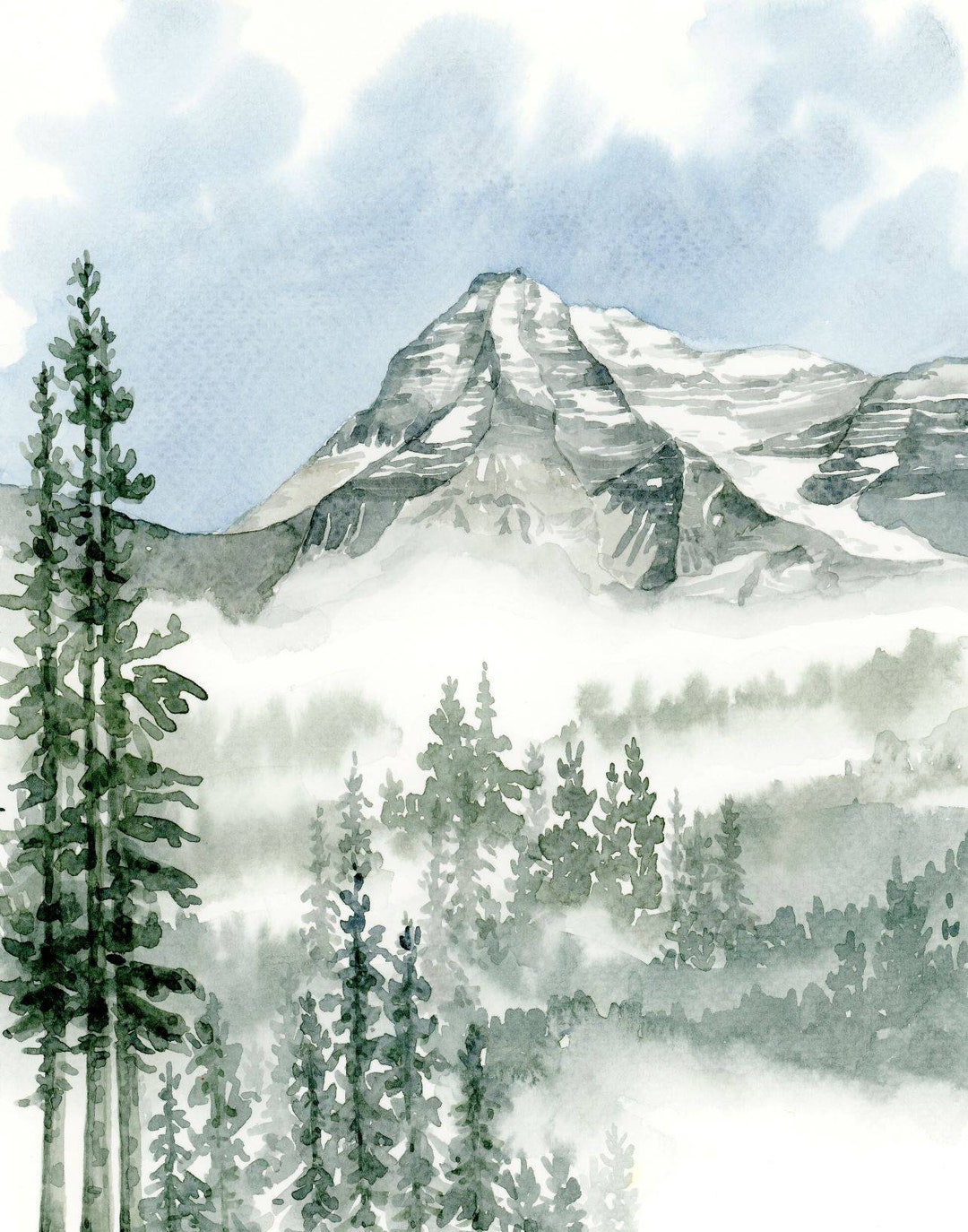 Classic Canadian Mount Robson Watercolor Art Print Winter - Etsy