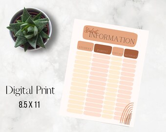 Student Information Sheet Instant Download - Etsy