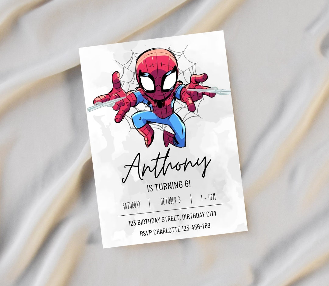 Spiderman Invitation Template Editable Spiderman Birthday - Etsy