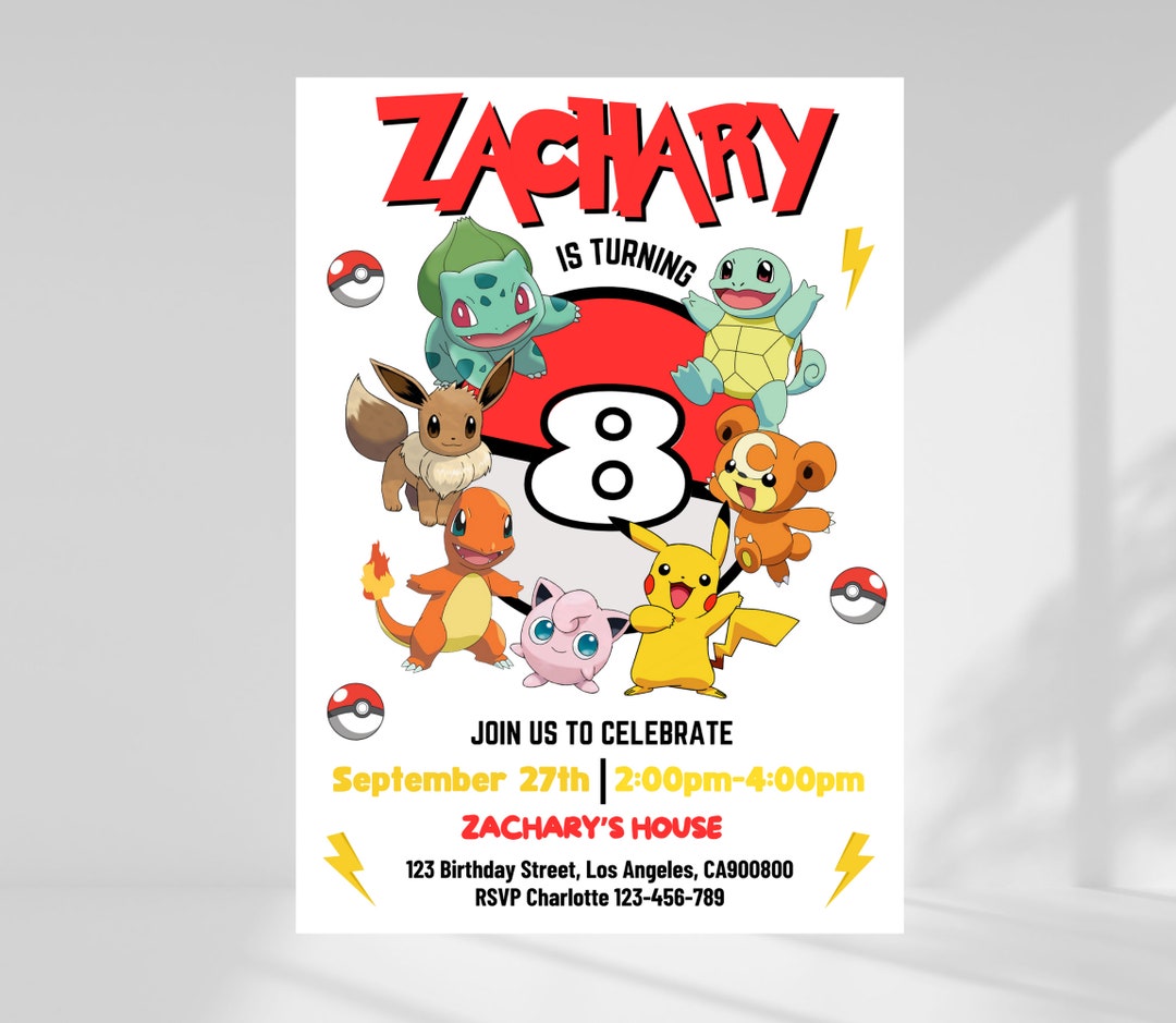 Pikachu Birthday Invitation Pokemon Birthday Invitation - Etsy