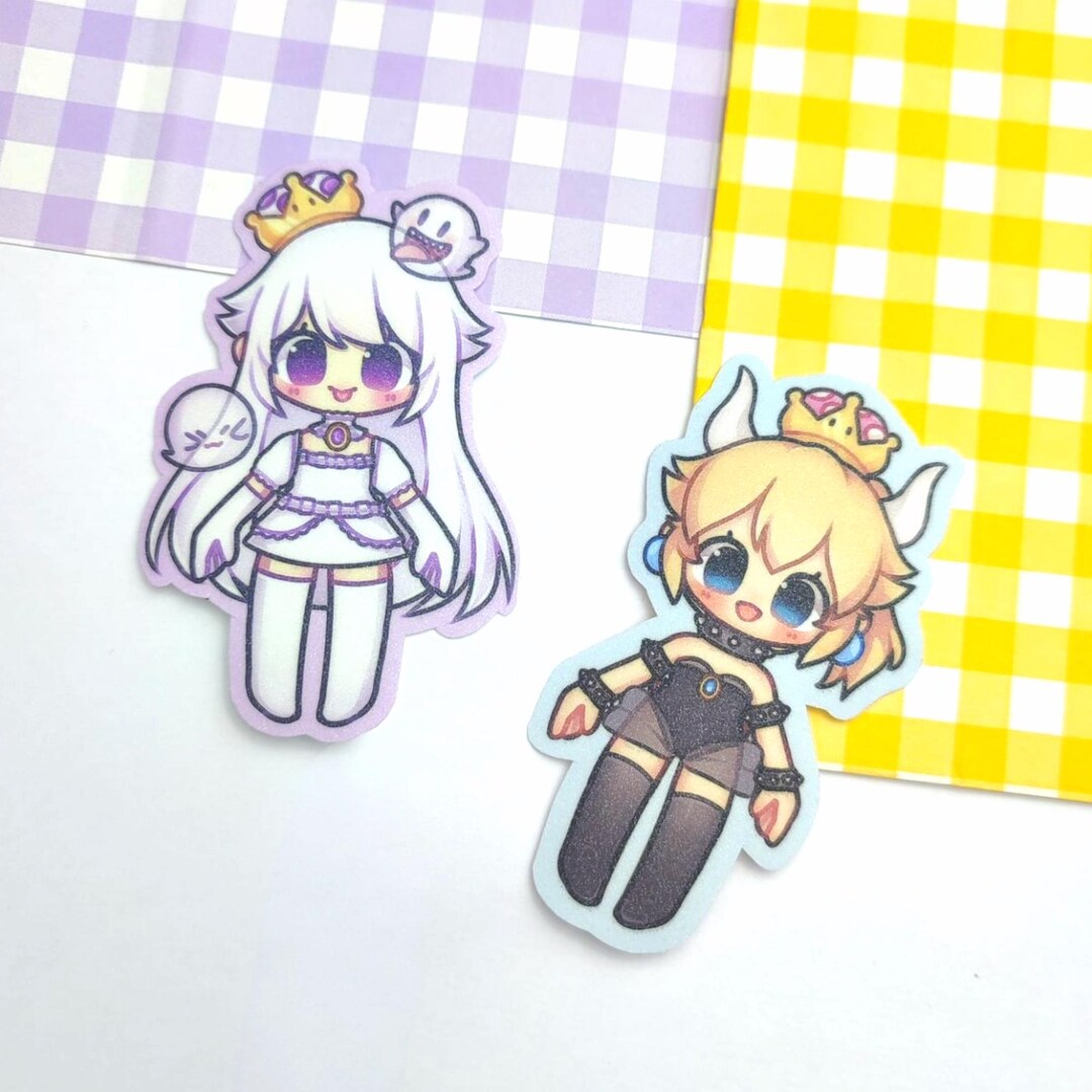 Bowsette and Boosette Chibis - Glitter Matte Vinyl Sticker - Etsy