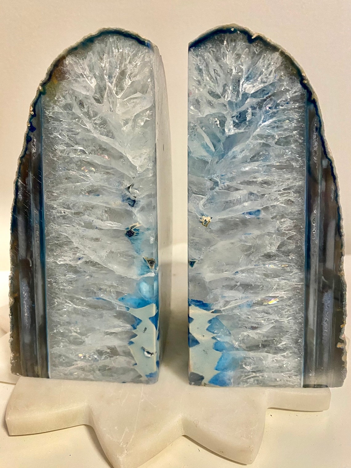 Blue Geode Agate Bookends With Large Crystals 6.5