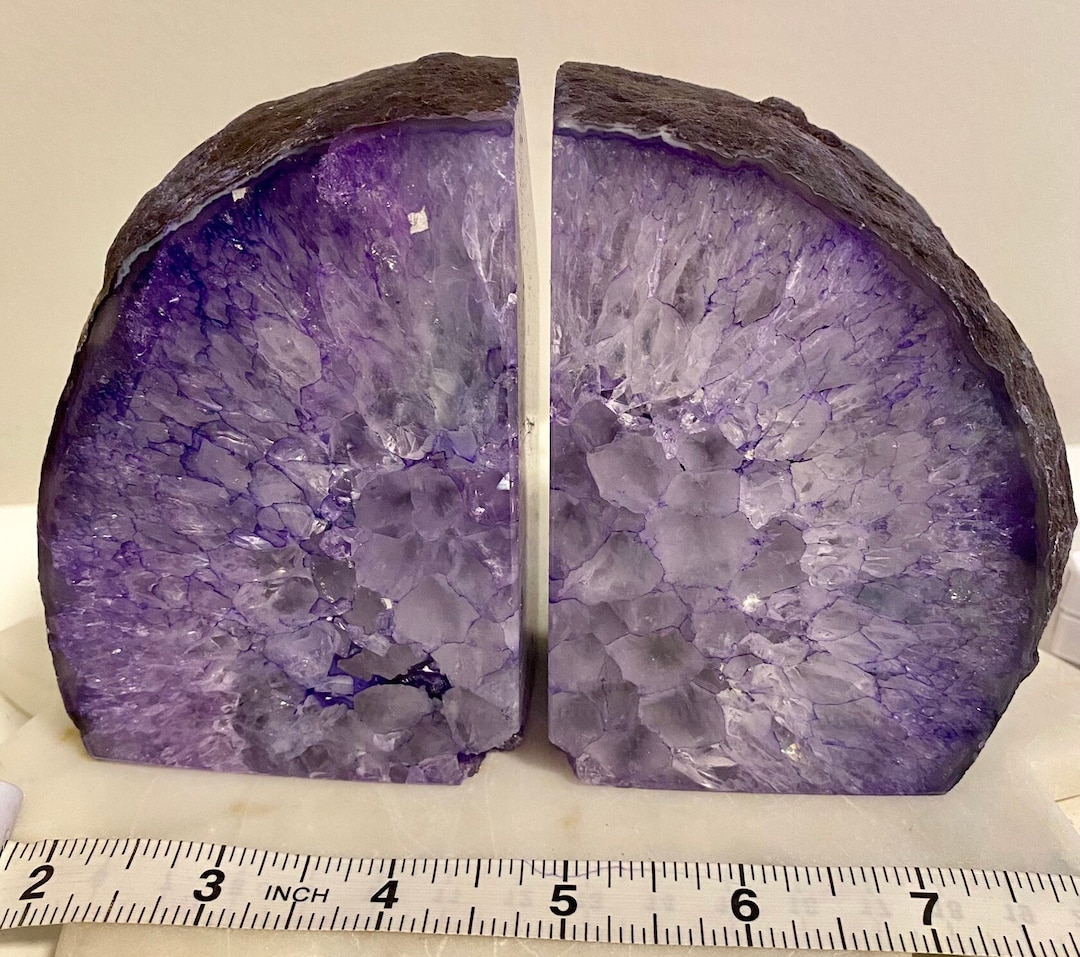 Purple Agate Bookends With Large Crystals 5 Tall Weight: 3.99 Lbs / 1. ...