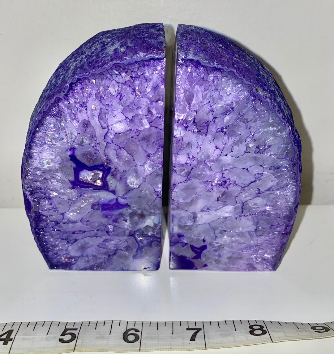 Purple Agate Bookends With Small Druzies 4" Tall - Weight: 3.66 Lbs / 1 ...