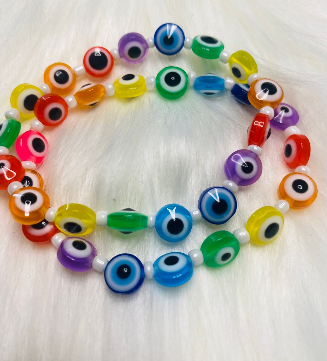 Rainbow Evil Eye Bracelet,stretchy Bracelet Stack, Multicolor Evil Eye Bracelet, Protection ...
