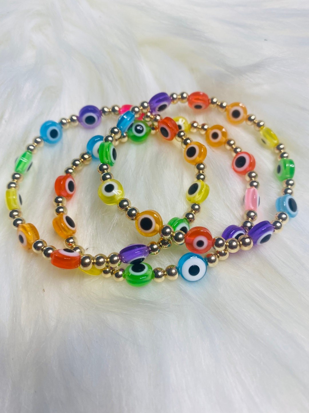 Gold Filled Beaded Evil Eye Bracelets, Stackable Evil Eye Bracelet,rainbow Evil Eye , Gift for ...