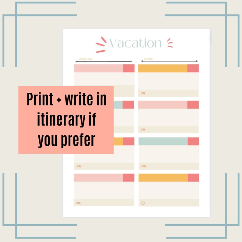 Vacation Itinerary Planner Printable Editable in Canva Travel Planner ...