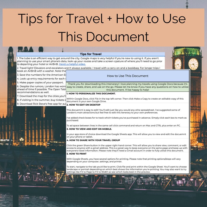 Editable London Itinerary & Travel Planning Template | Optional 3-days ...