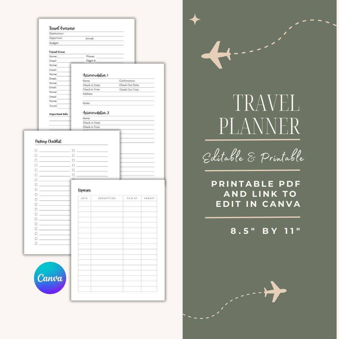 Editable Vacation Planner | Printable Travel Itinerary Template (US ...