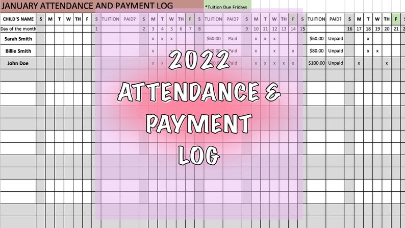 Home Daycare Attendance and Payment Log - Etsy