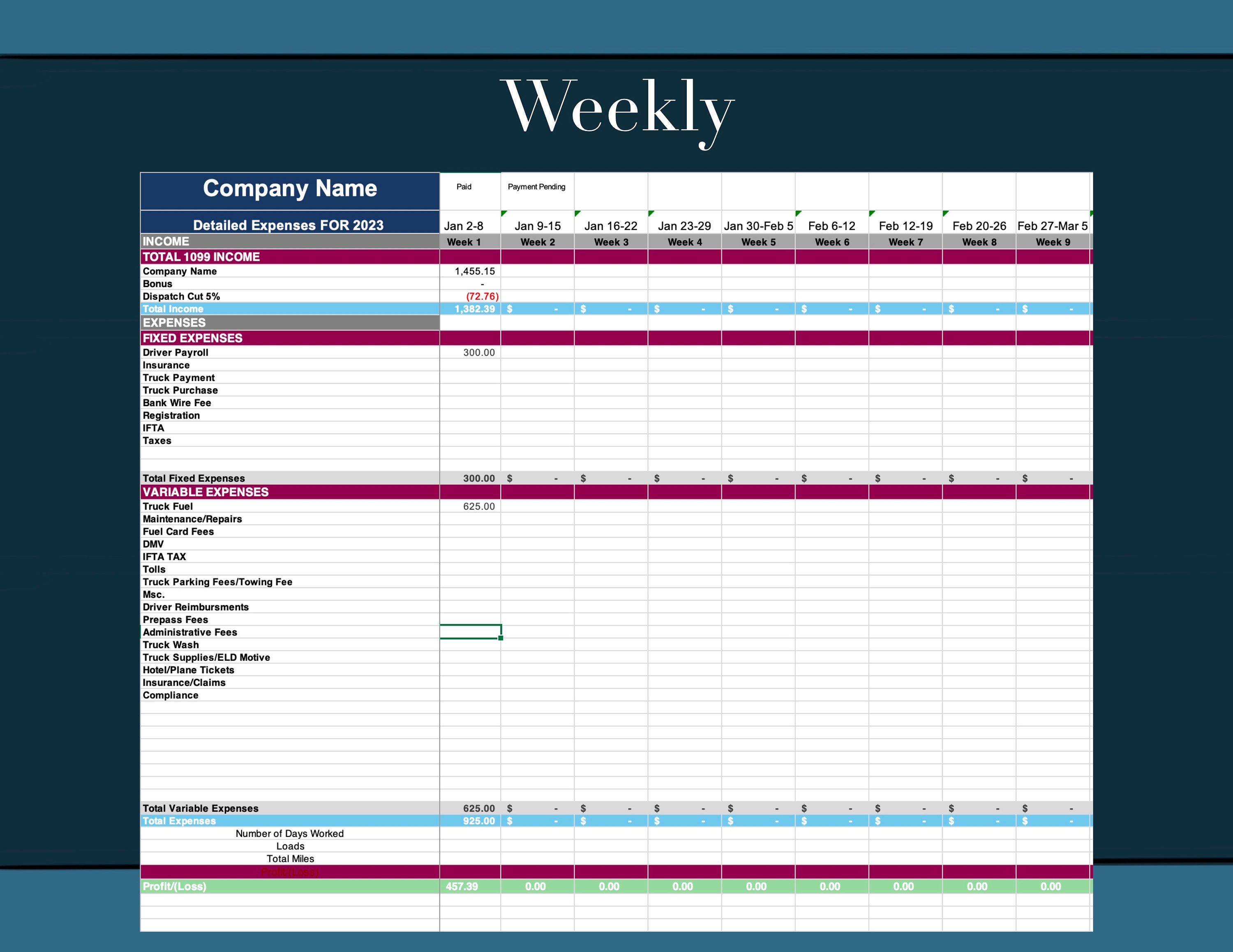 Trucking Spreadsheet - Etsy