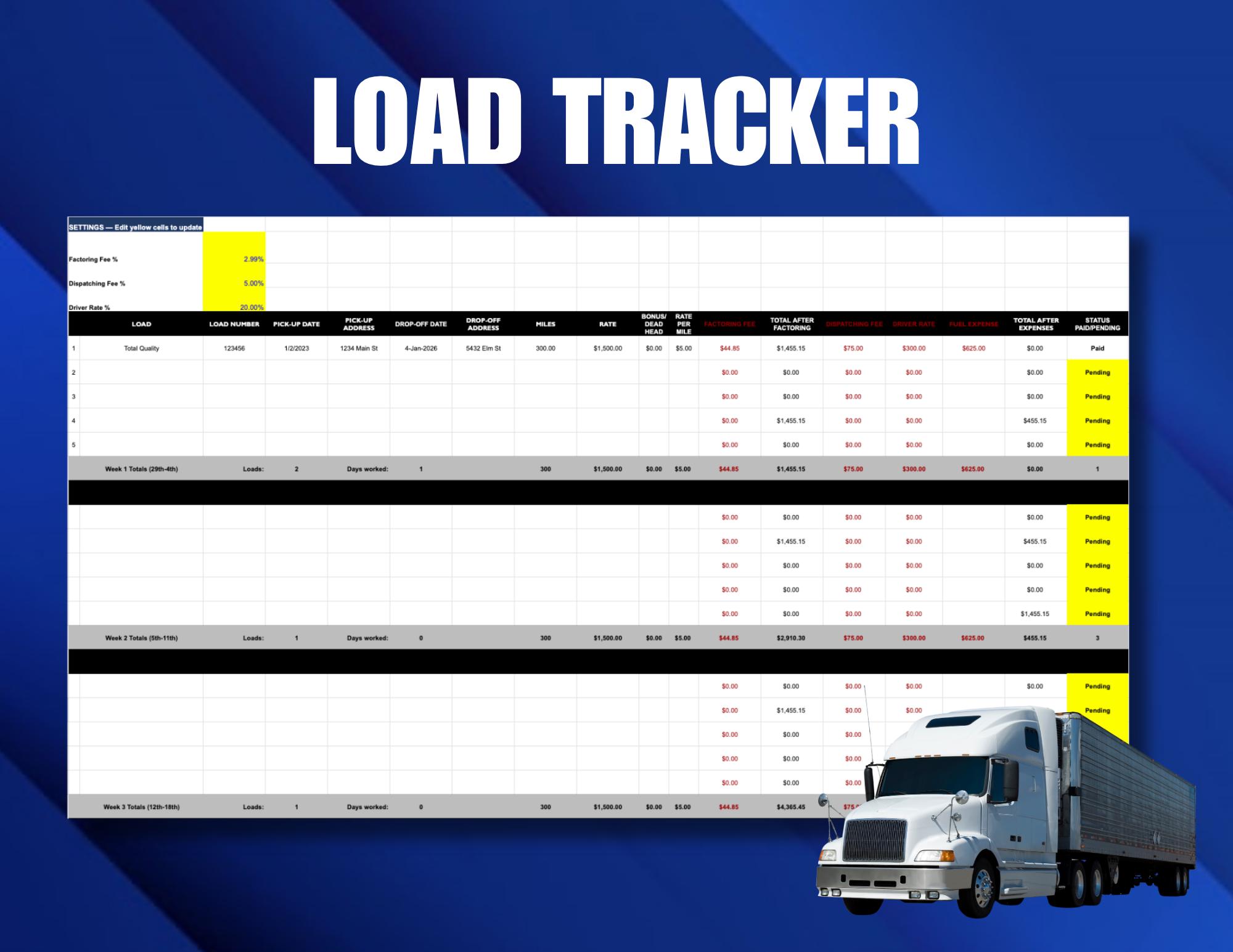 Trucking Load Expense Payment Tracker - Etsy