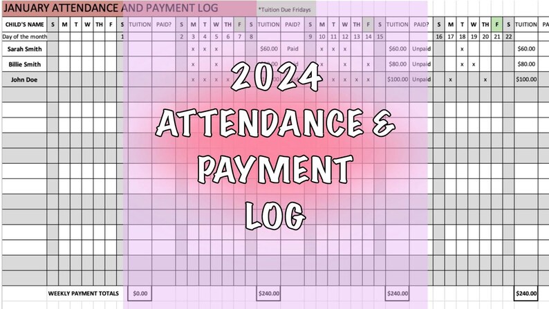 Home Daycare Attendance and Payment Log - Etsy