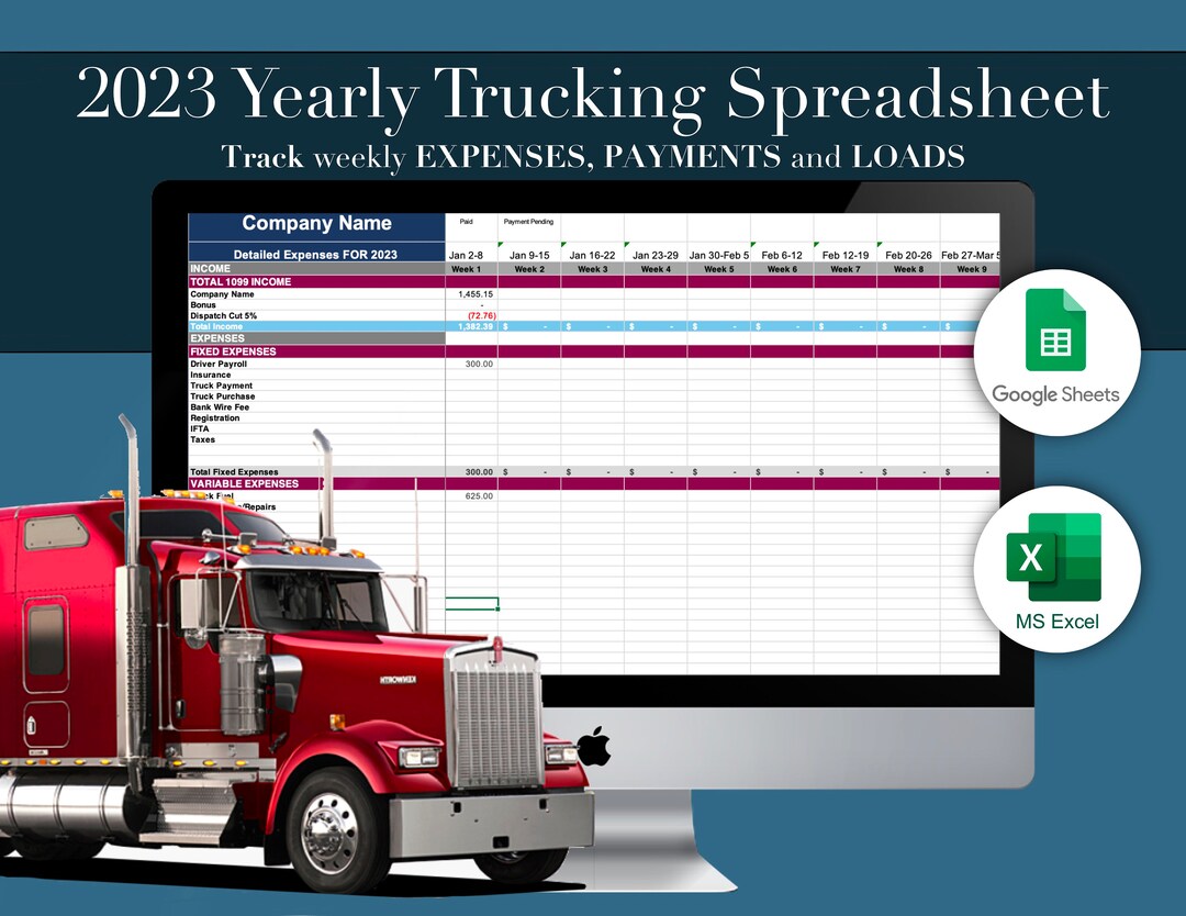 Trucking Spreadsheet - Etsy