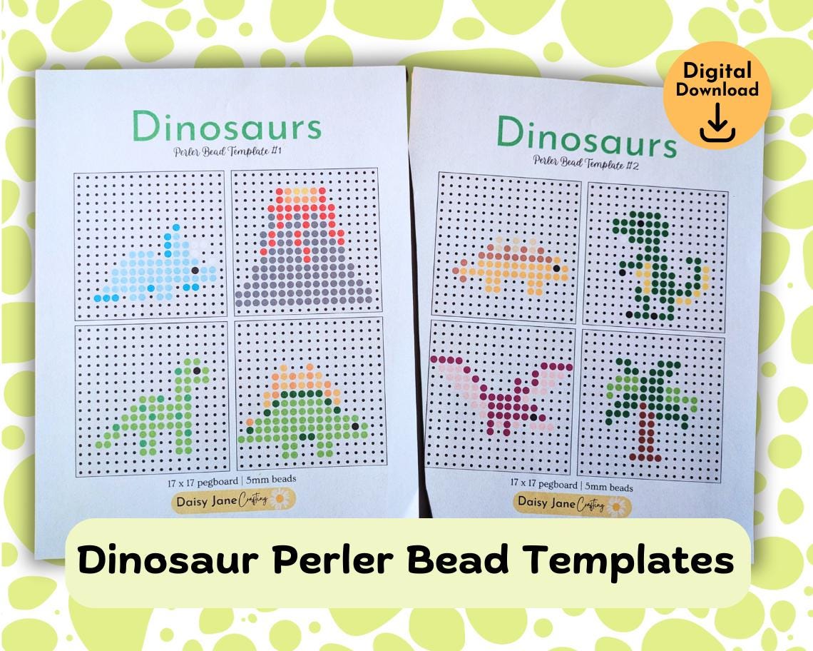 Dinosaur Perler Bead Templates, Kids Dino Crafts (PDF Pattern) - Etsy