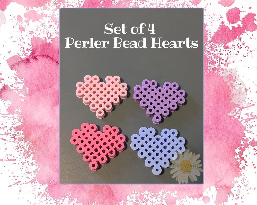 Heart Perler Beads Set of 4 Pink & Purple Hearts Handmade Perler Bead ...