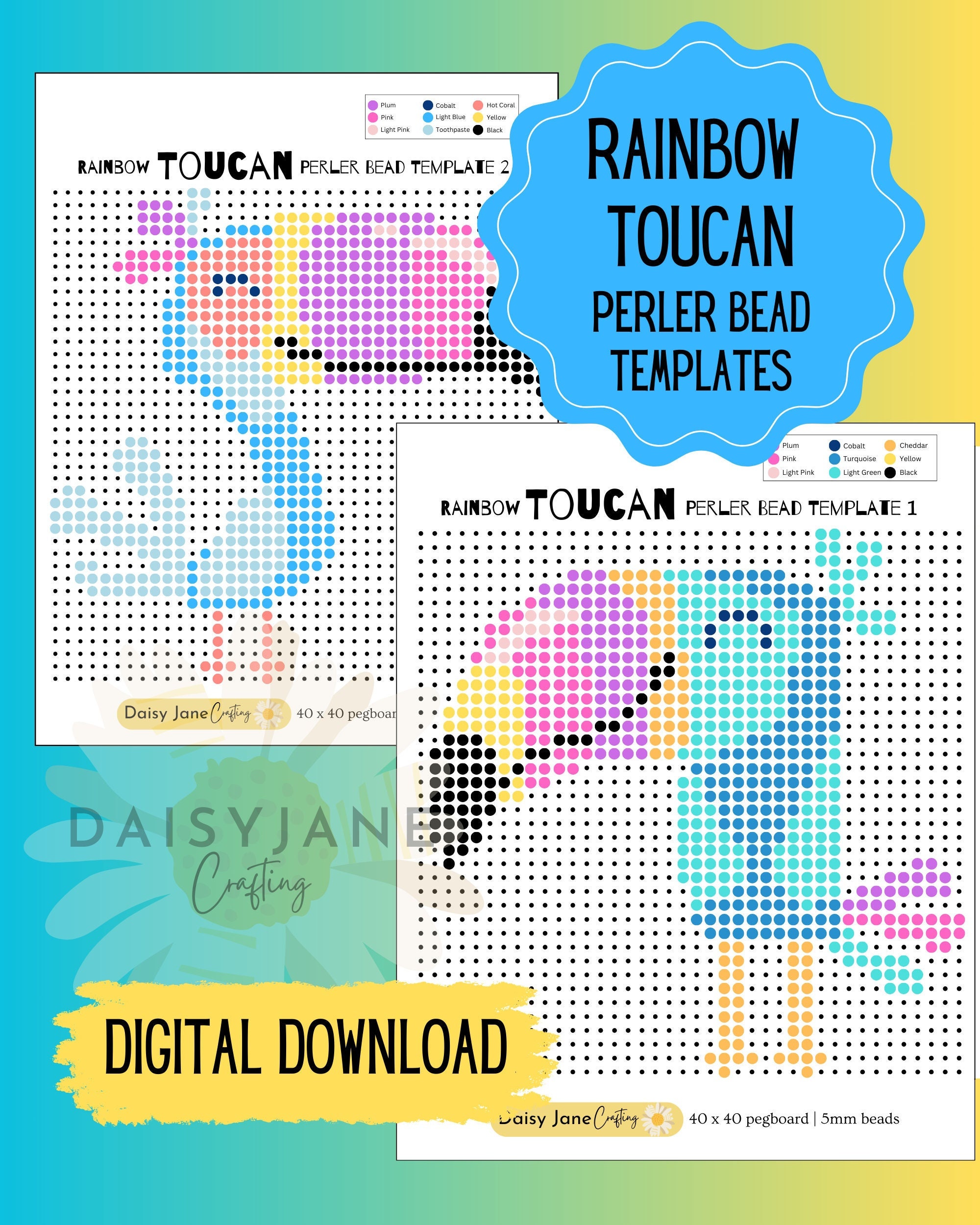 Rainbow Toucans Perler Bead Templates Hama Beads, Fuse Beads Printable ...