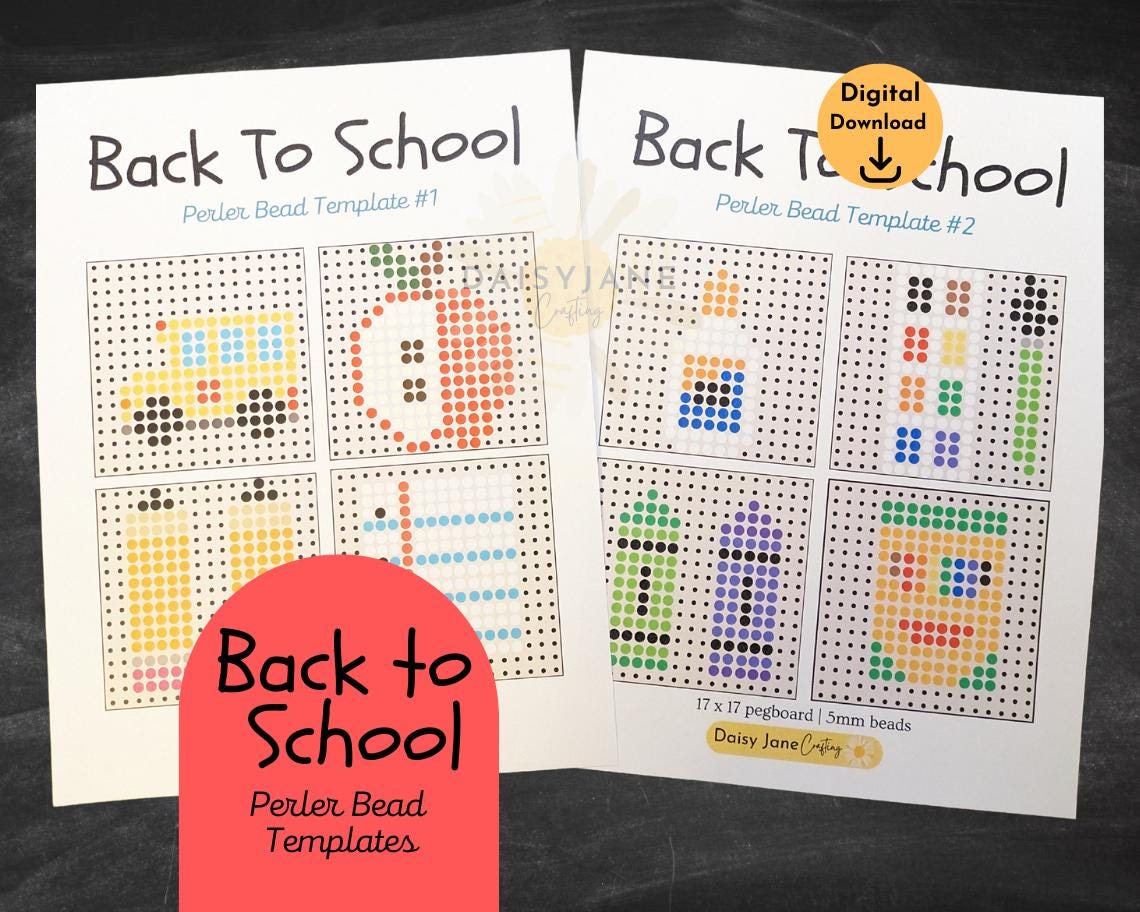 Back to School Perler Bead Patterns, School Bus, Apple (digital ...