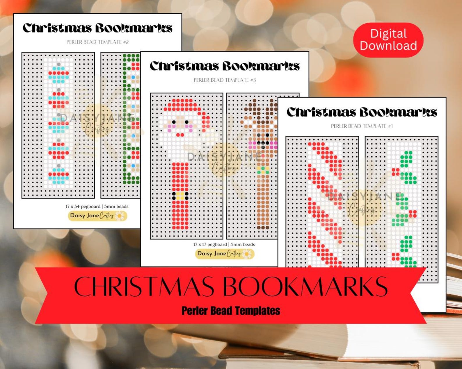 Christmas Bookmark Perler Bead Templates Hama Beads, Fuse Beads ...