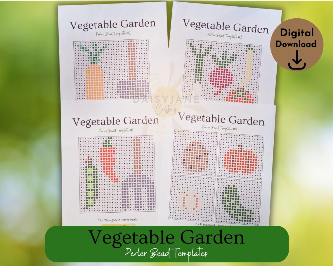 Vegetable Garden Perler Bead Patterns, Kids Craft Templates (PDF) - Etsy