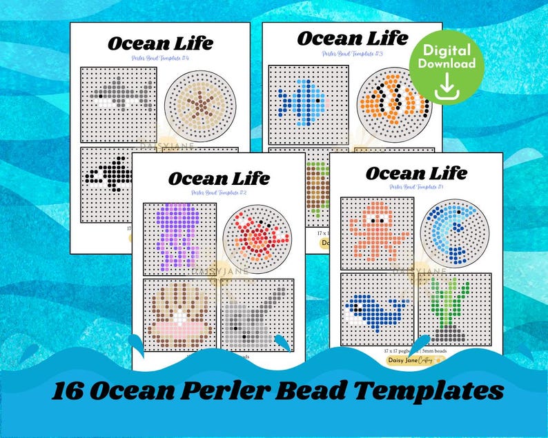 Ocean Life Perler Bead Templates | Hama Beads, Fuse Beads | Sea Life ...