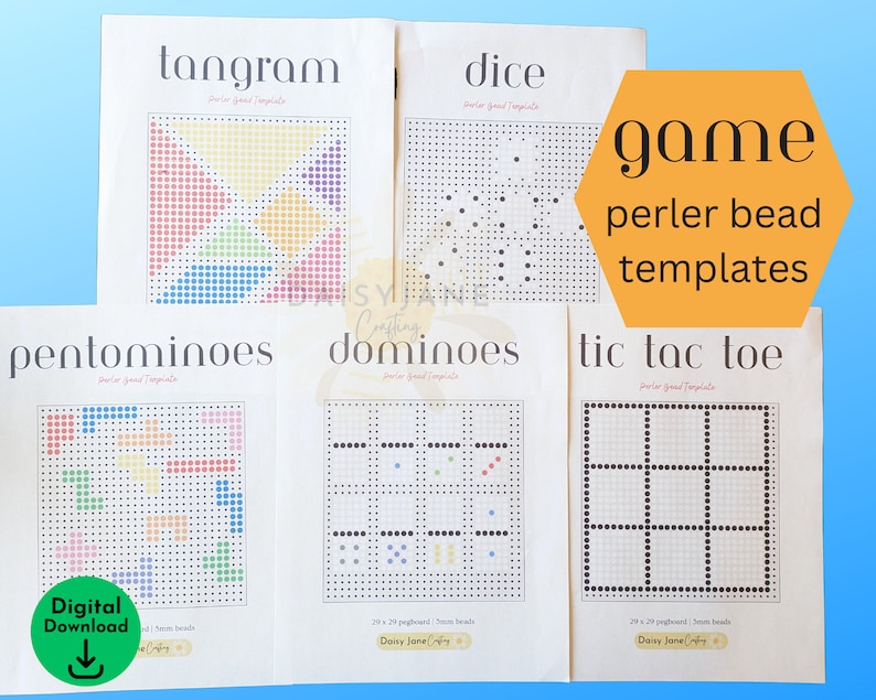 Perler Bead Game Templates – Dice, Dominoes, Tangram (PDF Download) - Etsy