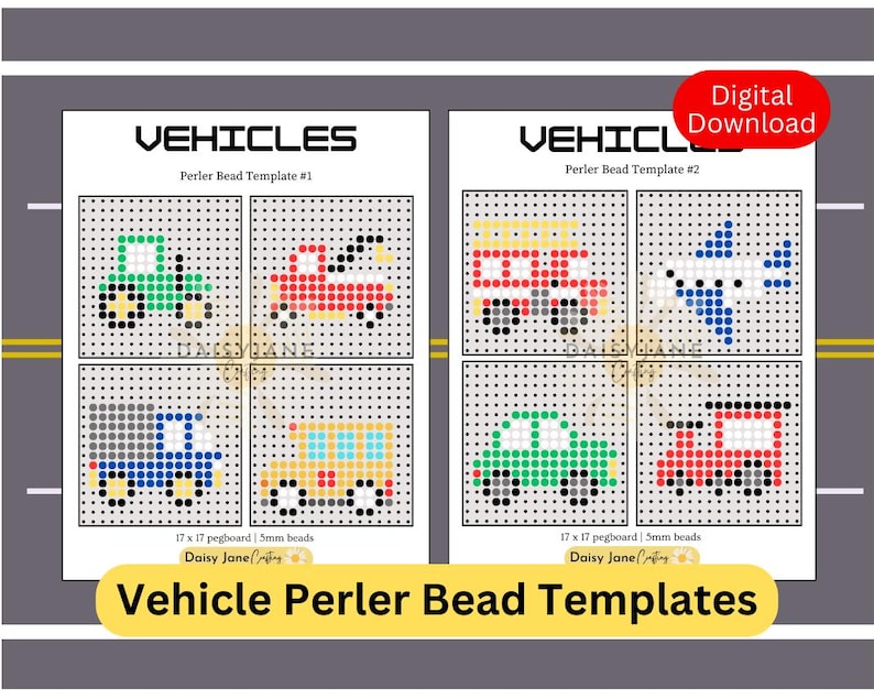 Vehicle Perler Bead Patterns | Cars, Trucks, Airplane (digital Download ...