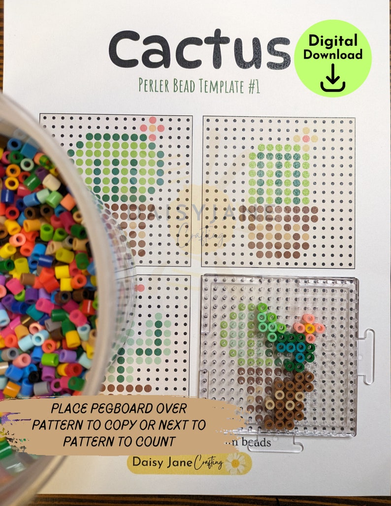 Cactus Perler Bead, Hama Bead, Fuse Bead Bundle | Cactus Craft for Kids ...