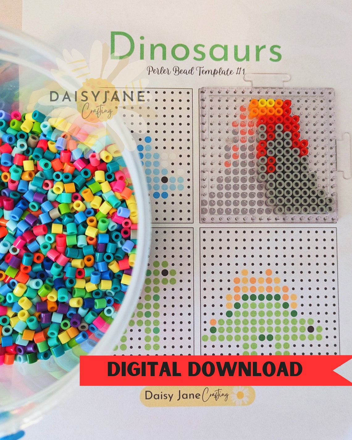Dinosaur Perler Bead Templates, Kids Dino Crafts (PDF Pattern) - Etsy