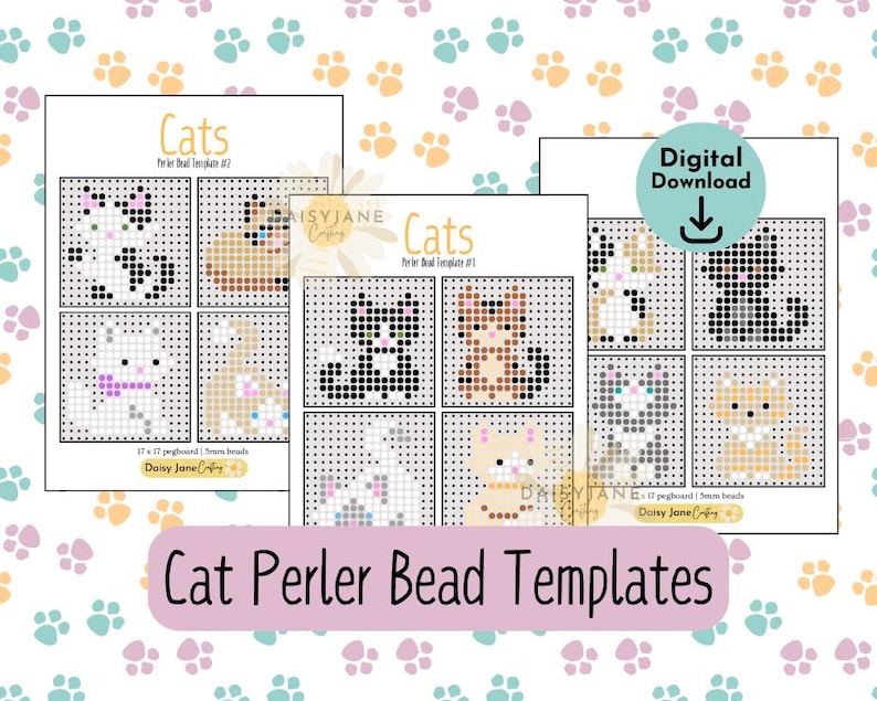 Cat Perler Bead Patterns | Fuse Bead Templates (digital Download) - Etsy