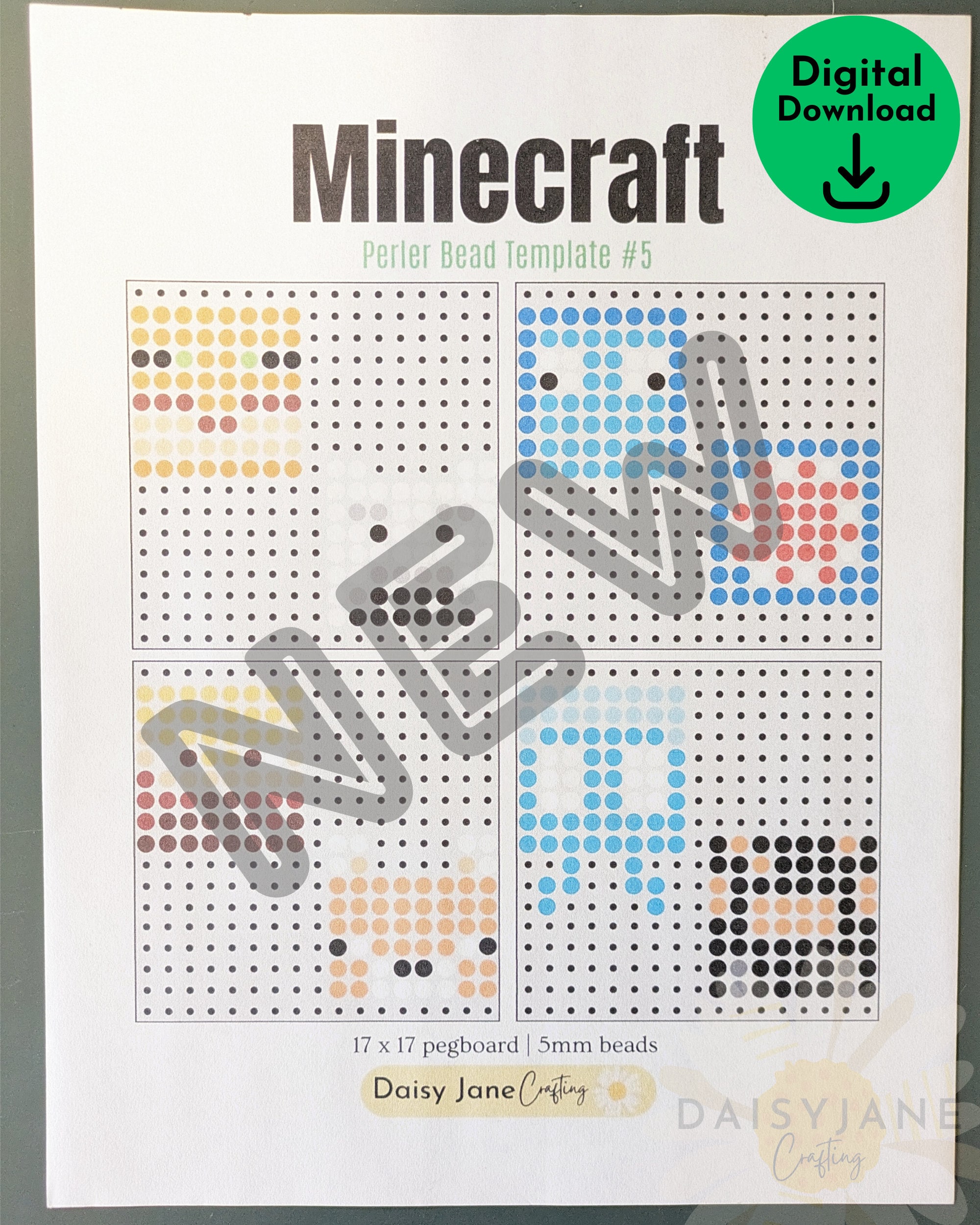 Minecraft Perler Bead, Hama Bead, Fuse Bead Bundle | Steve Creeper ...